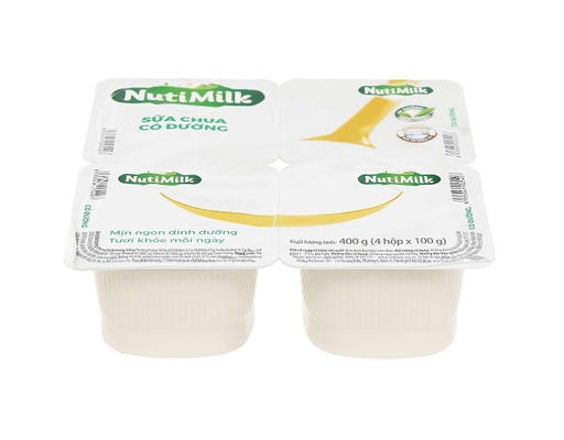 Lốc 4 Hộp Sữa Chua Ăn Nutimilk Có Đường 100g