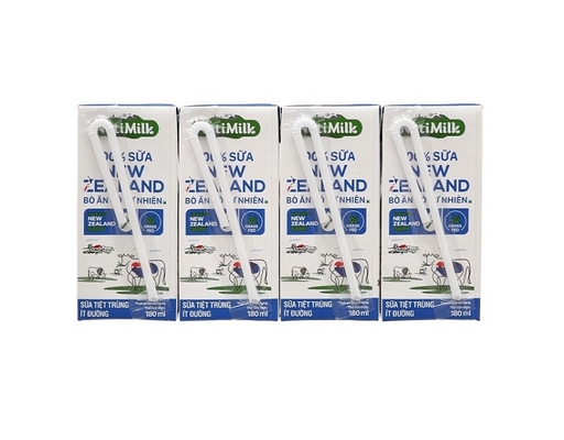 Lốc 4 Hộp Sữa Tiệt Trùng Nutimilk 100% Sữa Newzealand Ít Đường 180ml