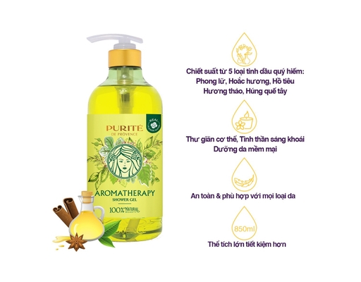 Sữa Tắm Purité By Prôvence Thư Giãn Tinh Dầu Hương Thơm Aroma 850ml