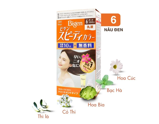 Kem Nhuộm Tóc Bigen Color Milky Màu 6 Nâu Đen 80g