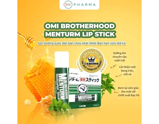 Son Dưỡng Ẩm Bạc Hà Dành Cho Môi Khô, Nứt Nẻ Omi Brotherhood Medicall Lip Stick Methol 4g