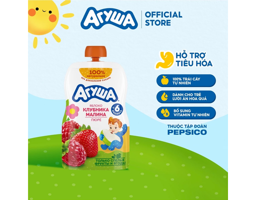 Trái Cây Nghiền Agusha Vị Táo, Dâu Tây, Mâm Xôi 90g