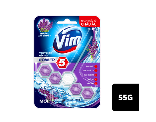 Viên Tẩy Bồn Cầu Vim Power 5 Sạch Khuẩn Hương Oải Hương 55g