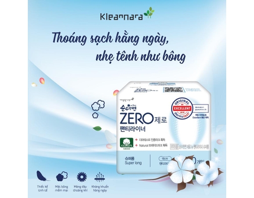 Băng Vệ Sinh Kleannara Hàng Ngày Zero Siêu Êm Thoáng 18cm 20 Miếng