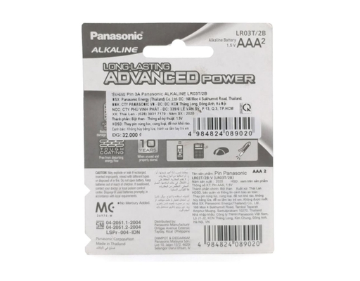 Vỉ 2 Pin Panasonic LR03T/2B-V AAA