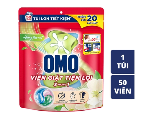 Túi 50 viên giặt OMO 3 trong 1 Hương Tươi Mát 10.5g giá tốt Tháng 10/2025