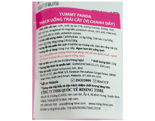 Thạch Uống Trái Cây Yummy Panda Vị Chanh Dây 150g