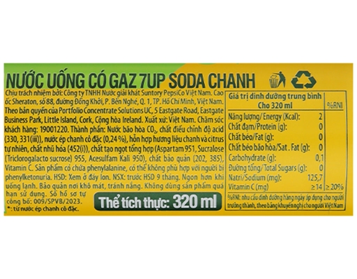Nước Uống 7Up Có Gas Soda Chanh 320ml