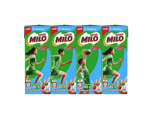 Lốc 4 Hộp Thức Uống Dinh Dưỡng Milo Ít Đường 180ml