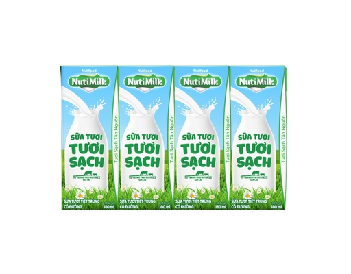 Sữa Tươi Tiệt Trùng Ít Đường Nutimilk 180mlx4