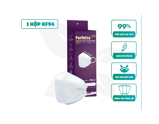 Khẩu Trang Y Tế Perfetta KF94 Màu Trắng/Đen 3 Lớp Hộp 20 Cái