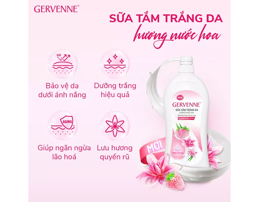 Sữa Tắm Trắng Da Hương Nước Hoa Gervenne Dâu Tây Bạch Tuyết & Ly Hồng 900g